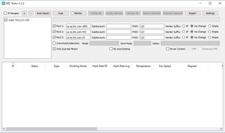 BTC Tool - Download ASIC miners configuration software